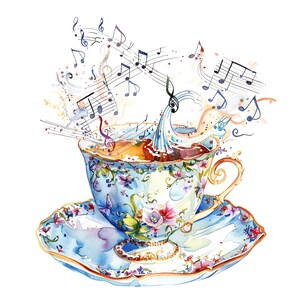 12 Music Notes Tea Cup Clipart, Printable Watercolor Clipart, High ...