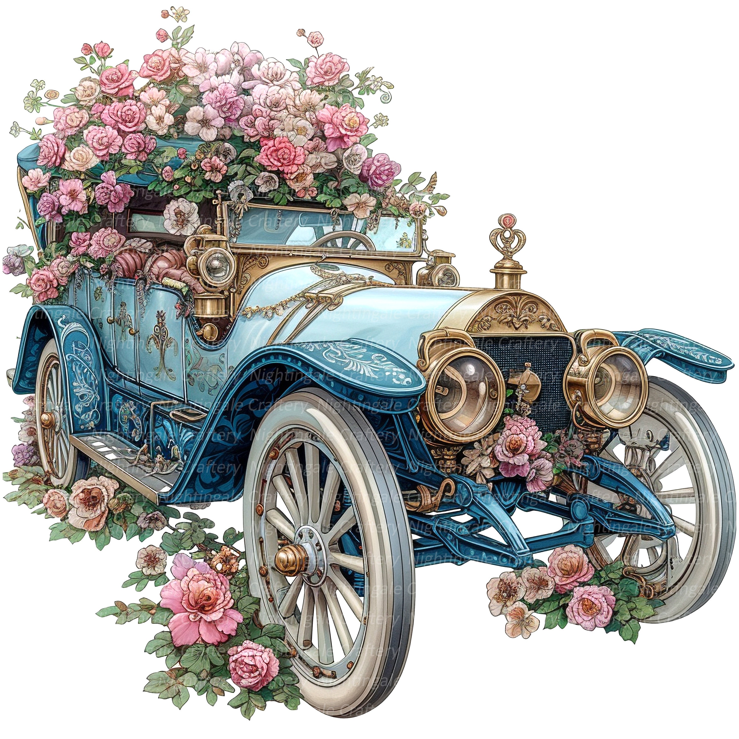 12 Victorian Car Clipart, Floral Car, Vintage, Printable Watercolor ...