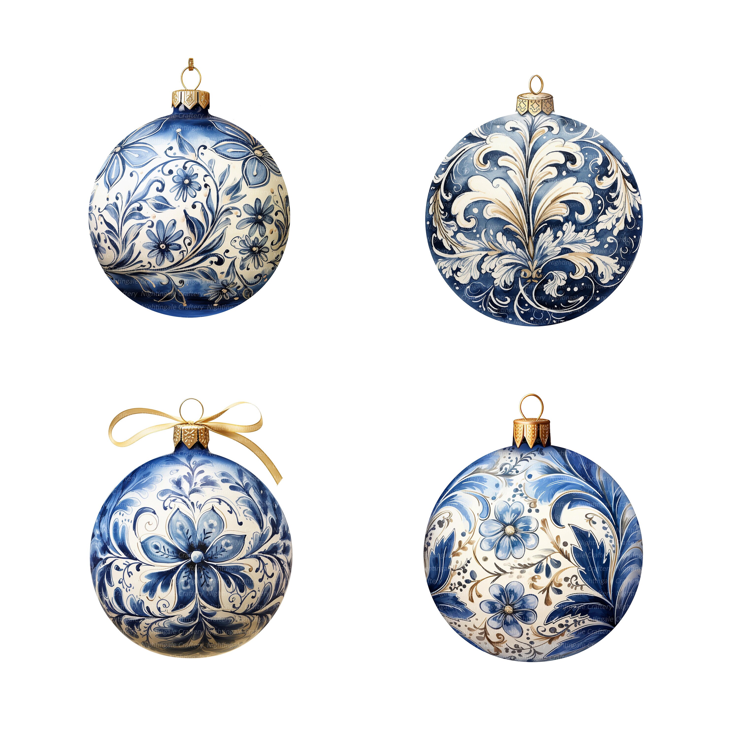 20 Blue Vintage Bauble Clipart Printable Watercolor Clipart - Etsy