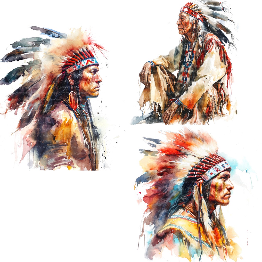 14 Native American Indians Clipart, Shamans, Printable Watercolor ...