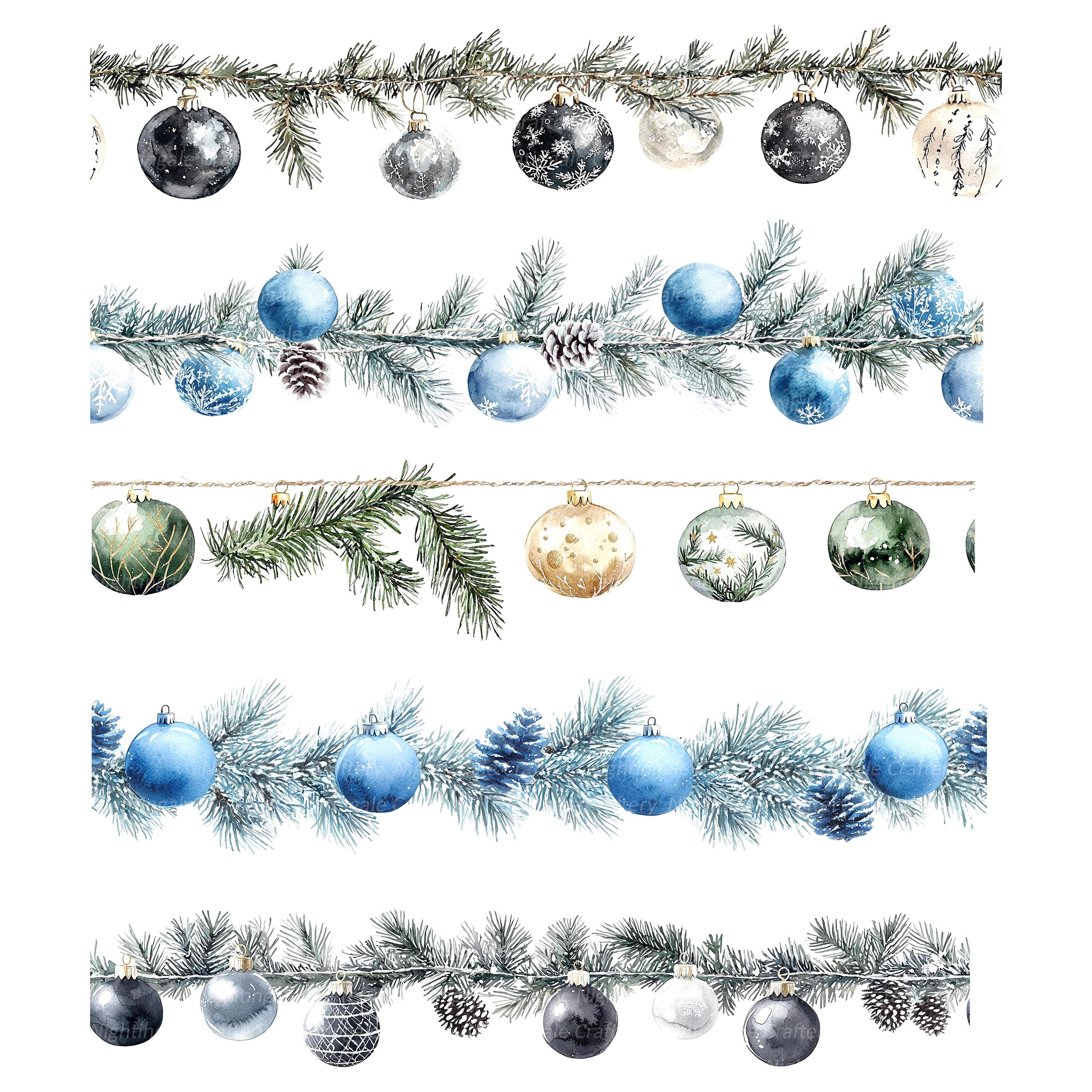 12 Christmas Garland Clipart Set 3, Seamless Border, Printable ...