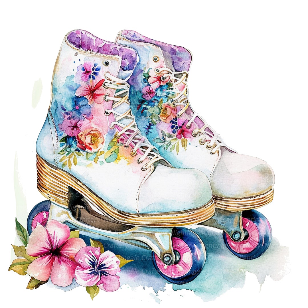 11 Floral Roller Skates Clipart, Shabby Chic, Printable Watercolor ...