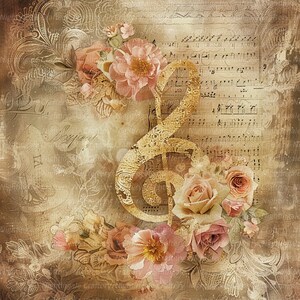 18 Floral Music Notes Background Papers, 12 X 12 Digital Paper Pack ...