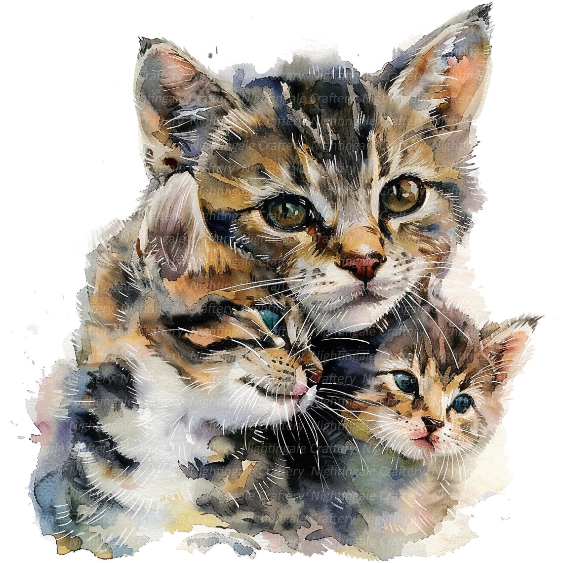 10 Cat and Kitten Clipart, Kitten Love Clipart, Printable Watercolor ...