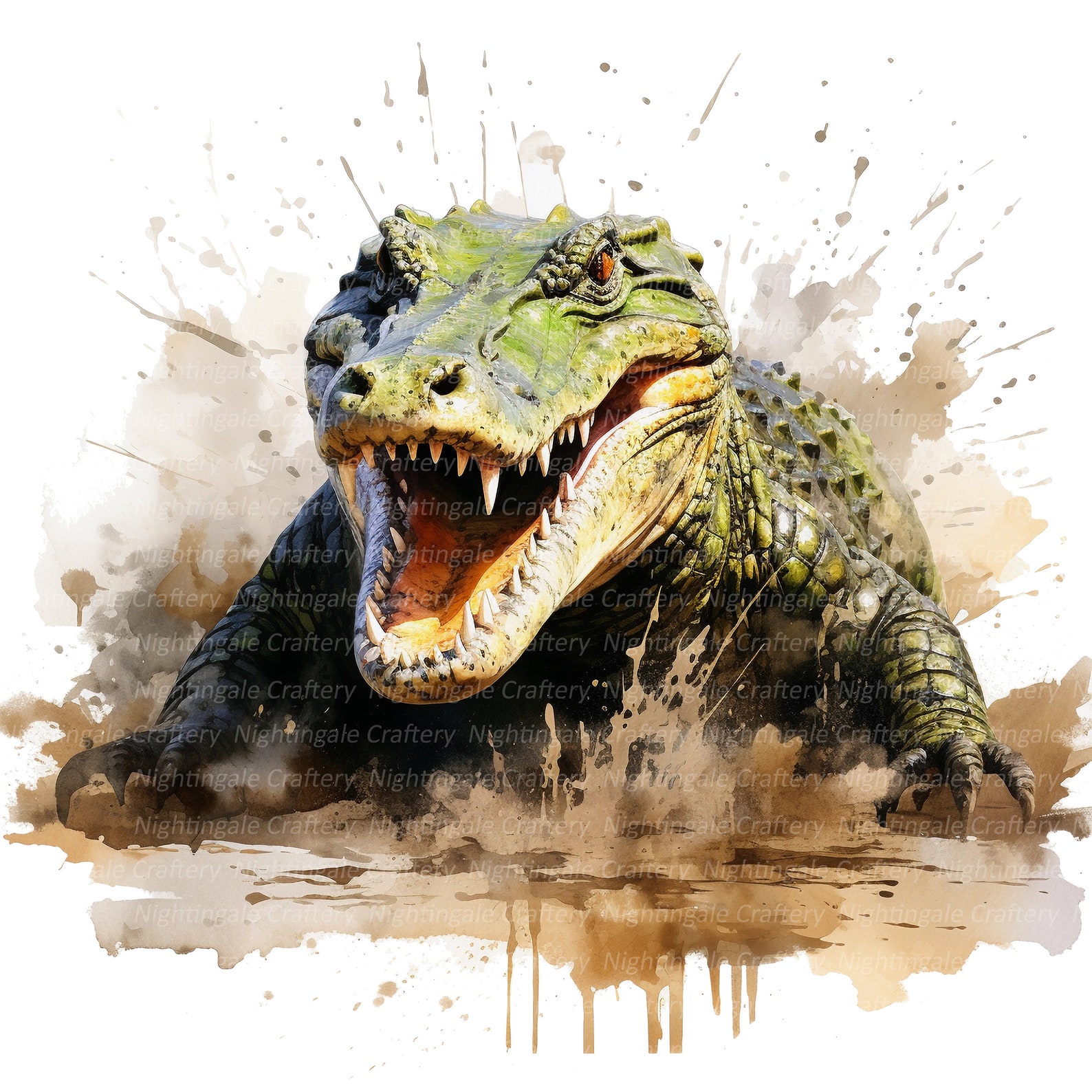 10 Crocodile Clipart, Crocodile in Swamp, Printable Watercolor Clipart ...