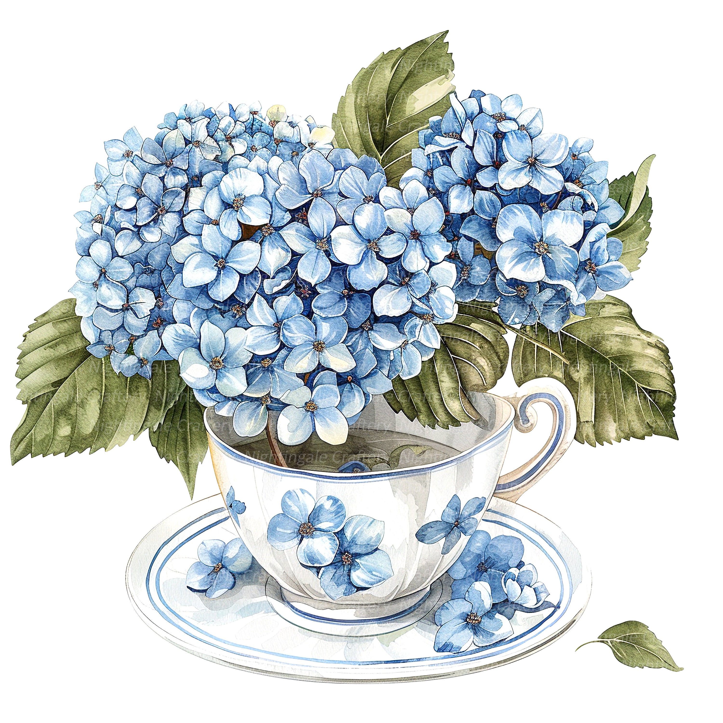 10 Hydrangea in Tea Cup Clipart, Floral Tea Cup, Printable Watercolor ...