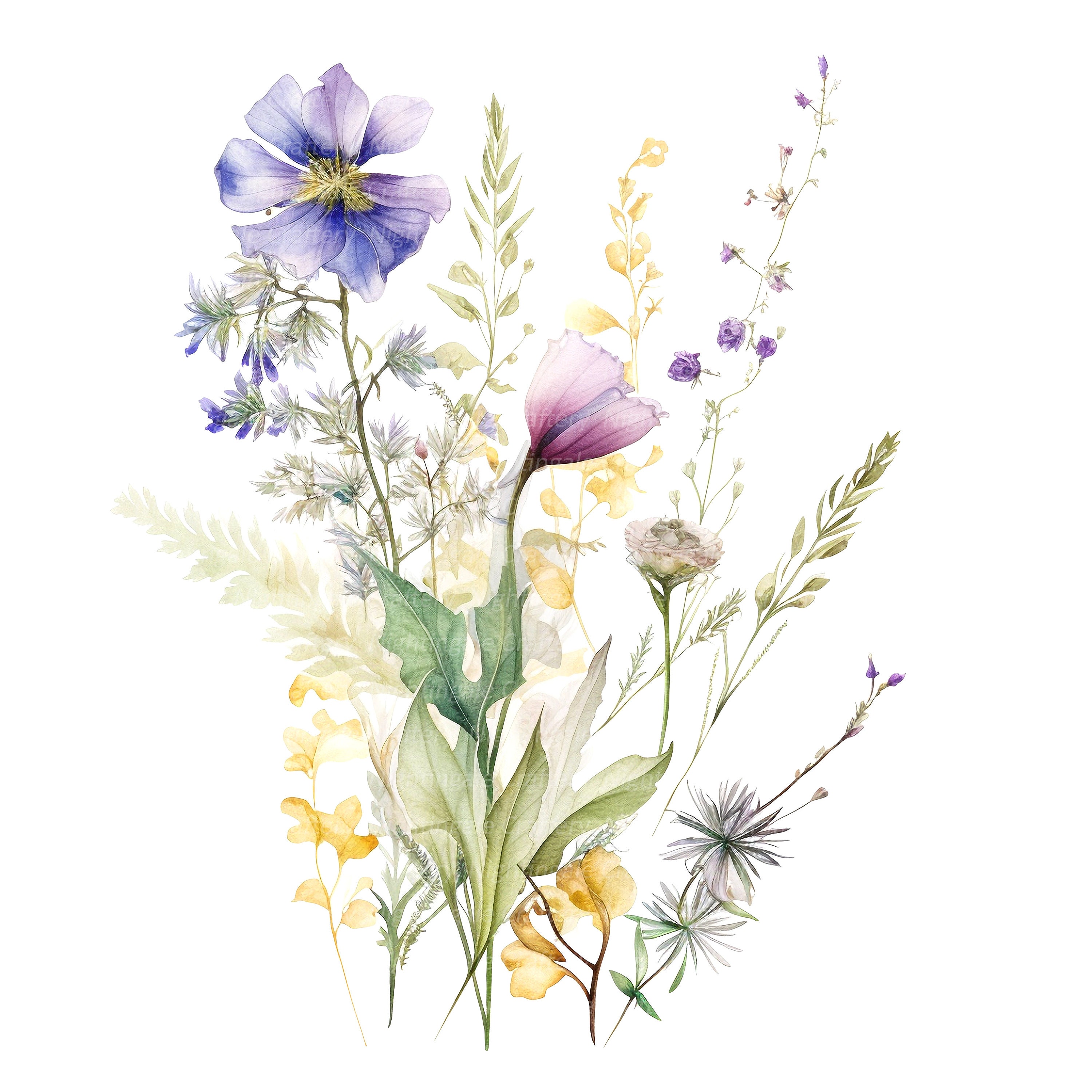 14 Wildflowers Bouquet Clipart, Wild Flowers, Printable Watercolor ...