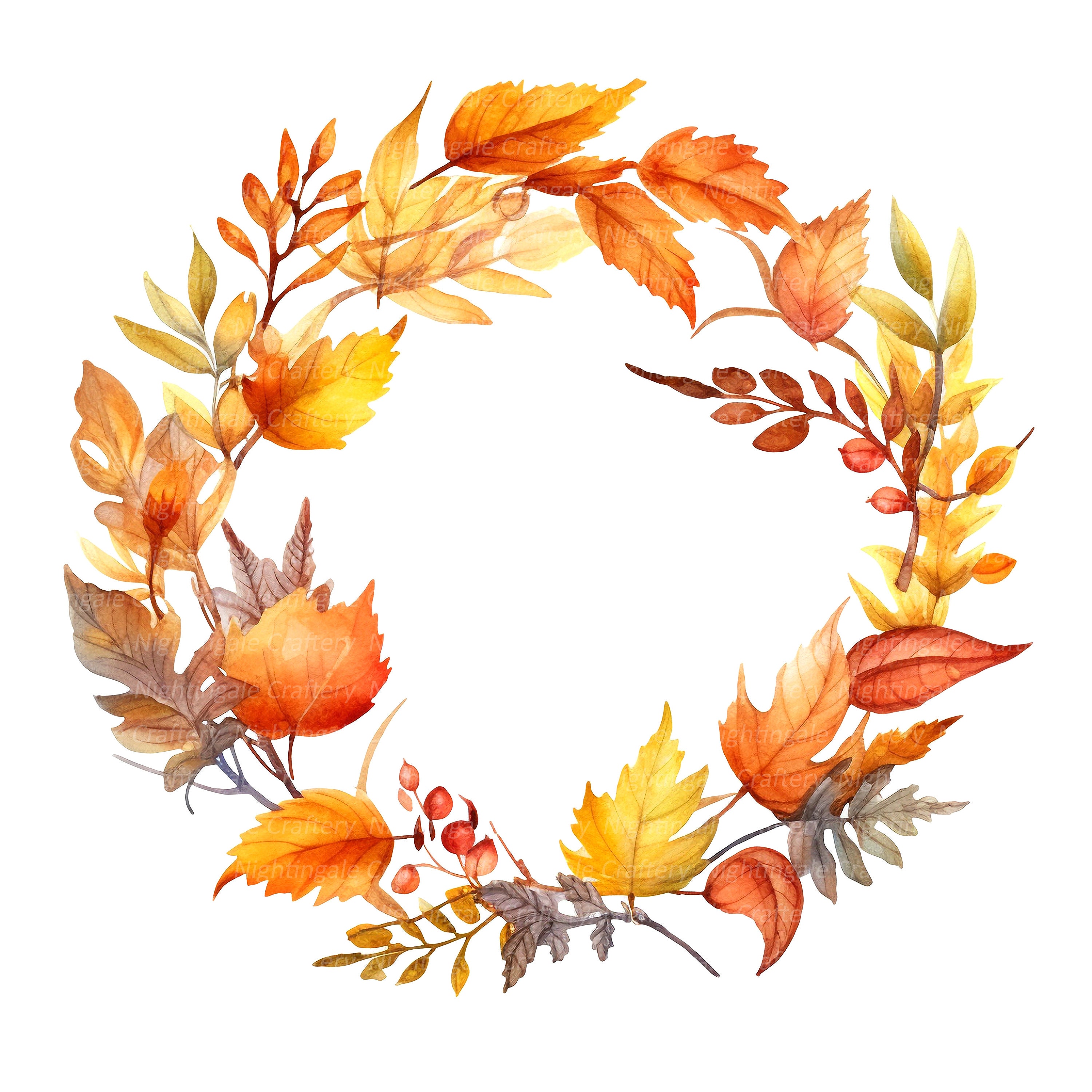 10 Autumn Leaves Wreath Clipart, Dried Leaves Clipart, Printable ...