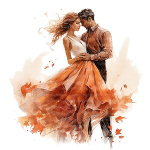 14 Couple Dancing in Autumn Clipart, Printable Watercolor Clipart, High ...