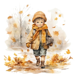 14 Little Boy in Autumn Clipart, Autumn Kid, Printable Watercolor ...
