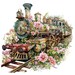 10 Floral Train Clipart, Floral Locomotive, Printable Watercolor ...