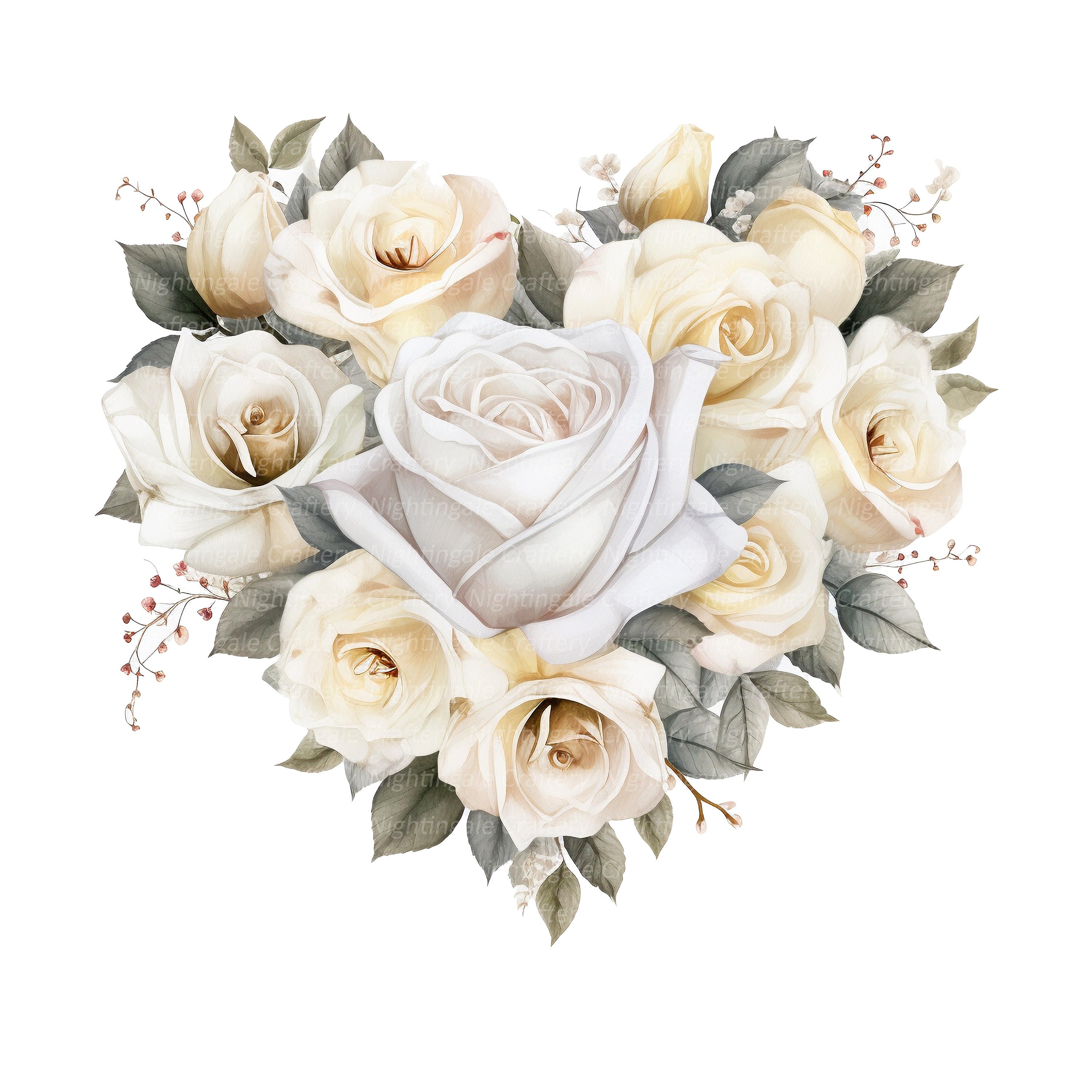 14 Roses Heart Clipart Floral Heart Digital Clipart - Etsy