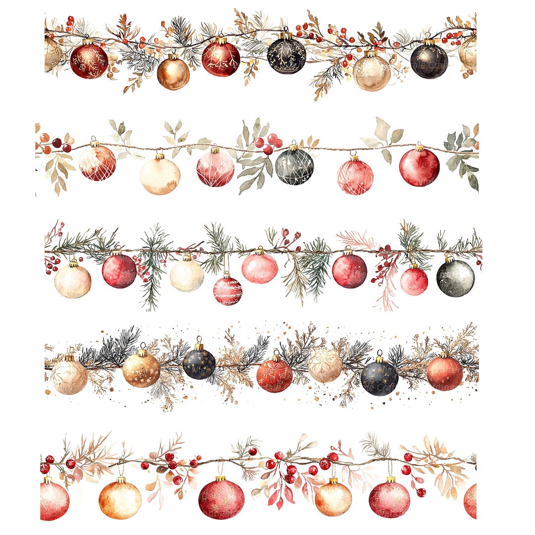 28 Christmas Vintage Garland Clipart, Seamless Border, Printable ...