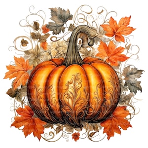 16 Halloween Pumpkin With Ornament Clipart, Printable Watercolor ...