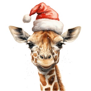 10 Giraffe With Santa Hat Clipart, Christmas, Printable Watercolor ...