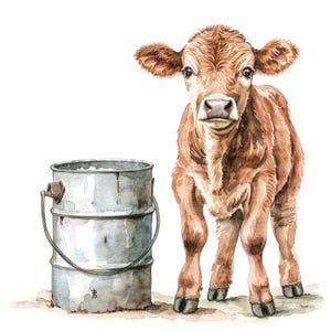 8 Milk Cow Baby Clipart, Calf, Milk Clipart, Printable Watercolor ...