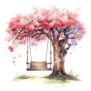 8 Swing in Tree Clipart, Floral Swing, Printable Watercolor Clipart ...