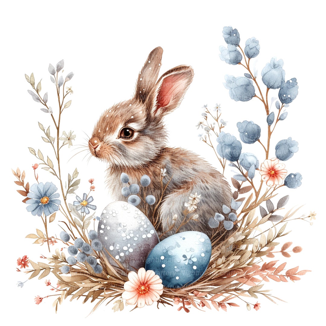 9 Easter Bunny Clipart Set 2, Rabbit Clipart, Printable Watercolor ...