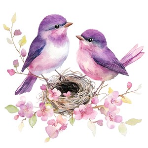 10 Spring Bird Nest Clipart, Floral Nest Clipart, Printable Watercolor ...