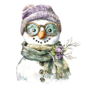 9 Whimsical Snowman Clipart, Christmas Clipart, Printable Watercolor ...