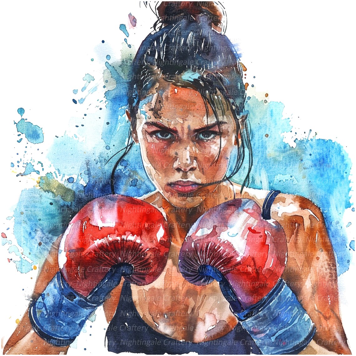 12 Woman Boxing Clipart, Woman Box Clipart, Printable Watercolor ...
