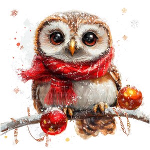 9 Christmas Owl Clipart Set 2, Christmas Card, Printable Watercolor ...