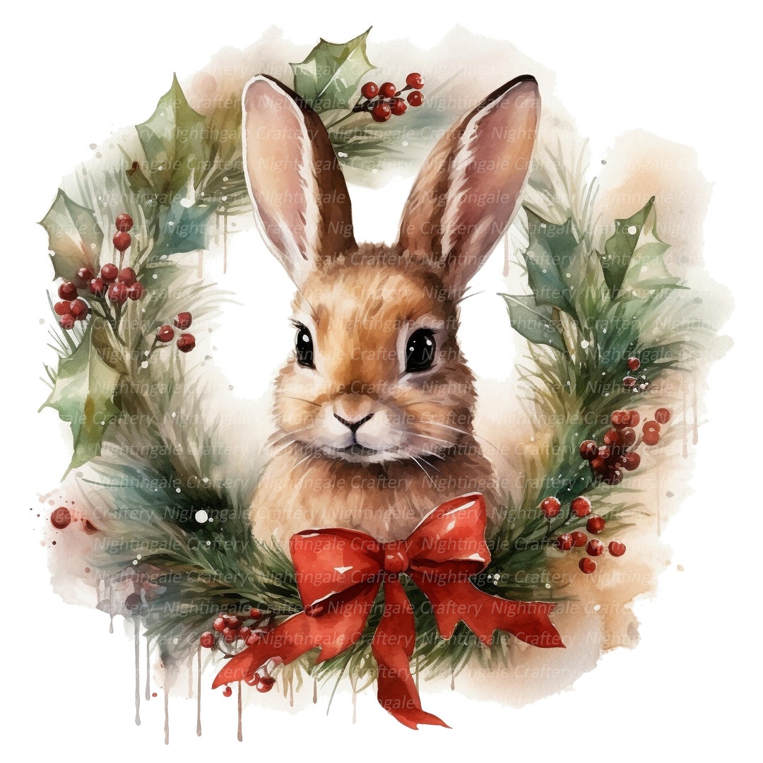 11 Bunny Christmas Wreath Clipart, Bunny Clipart, Digital Clipart ...