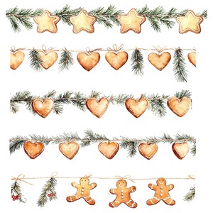 14 Christmas Garland Clipart, Seamless Border, Printable Watercolor ...
