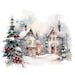 12 Christmas House Clipart, Christmas Card Art, Printable Watercolor ...