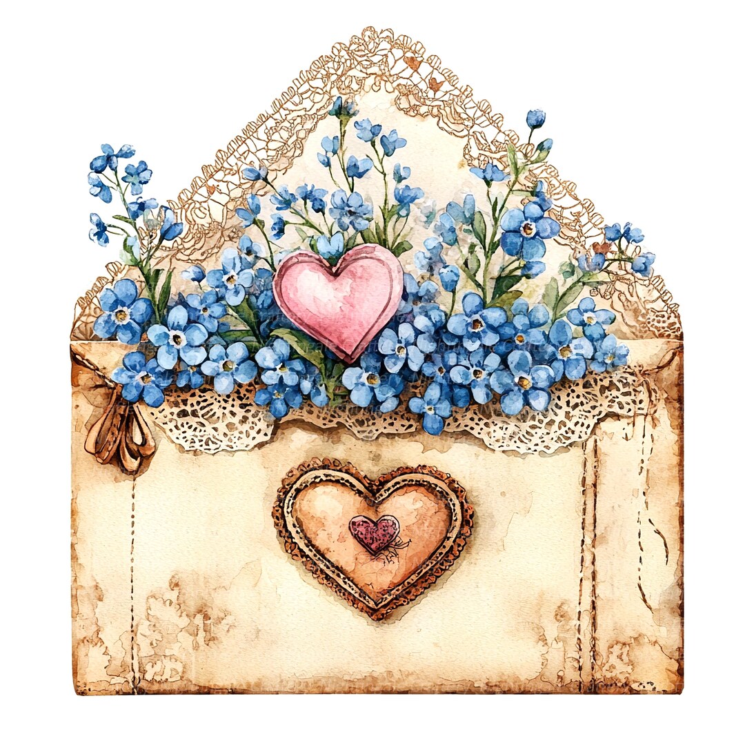 16 Vintage Floral Envelope Clipart, Old Envelope, Printable Watercolor ...