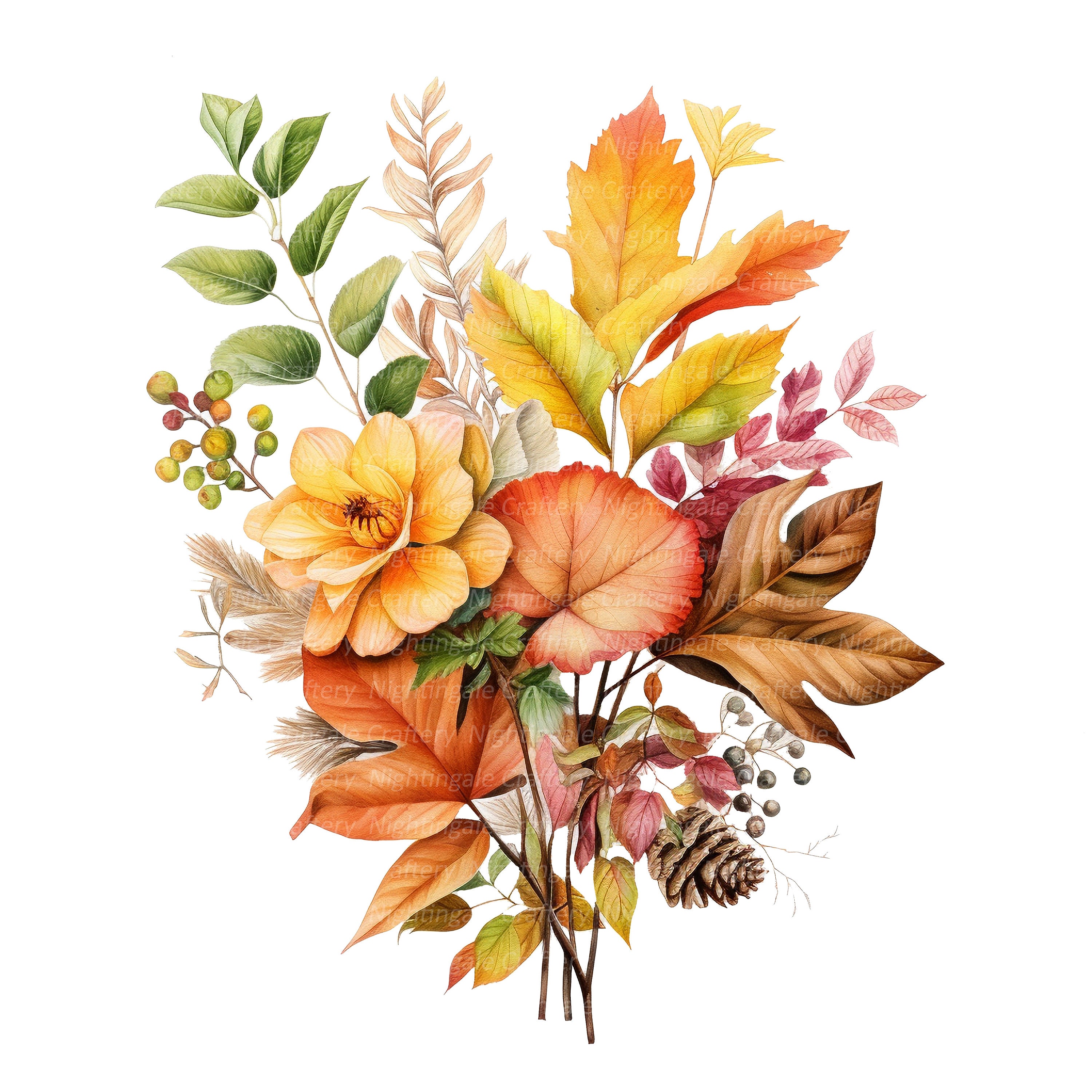 12 Autumn Leaves Bouquet Clipart Fall Leaves Printable - Etsy