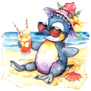 12 Hawaiian Penguin Clipart, Penguin in Beach, Printable Watercolor ...
