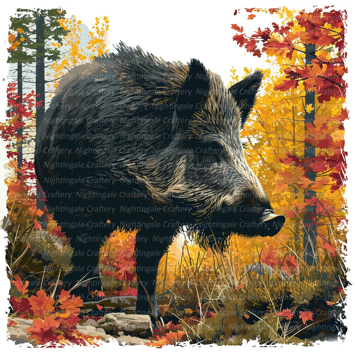 10 Wild Boar in Seasons Clipart, Poster, Printable Watercolor Clipart ...
