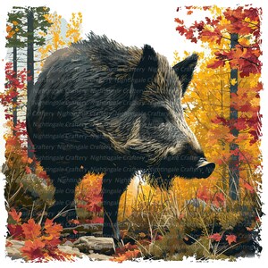 10 Wild Boar in Seasons Clipart, Poster, Printable Watercolor Clipart ...