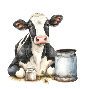 8 Milk Cow Baby Clipart, Calf, Milk Clipart, Printable Watercolor ...