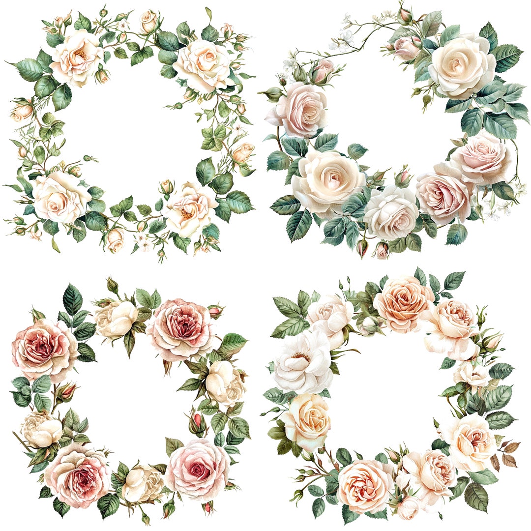 16 Roses Frame Clipart, Roses Wreath Clipart, Roses Decor, Printable ...