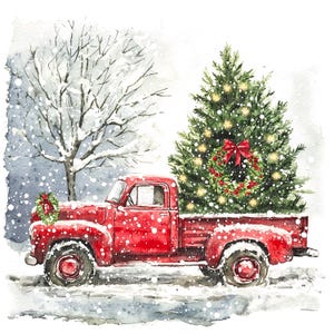 11 Pickup Truck Carrying Christmas Tree Clipart, Printable Watercolor ...