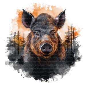 12 Wild Boar in Sunset Clipart, Printable Watercolor Clipart, High ...