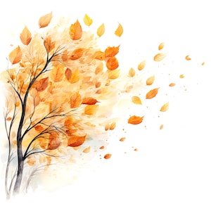 14 Autumn Leaves Windy Clipart, Fall Leaves, Printable Watercolor ...