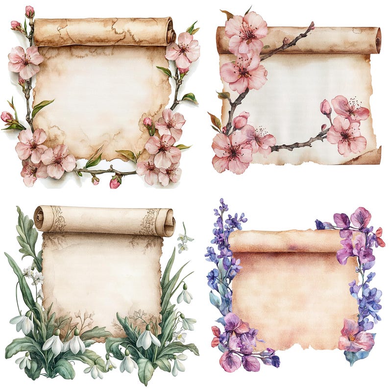 20 Spring Theme Scroll Clipart, Vintage Scroll, High Quality Jpgs ...