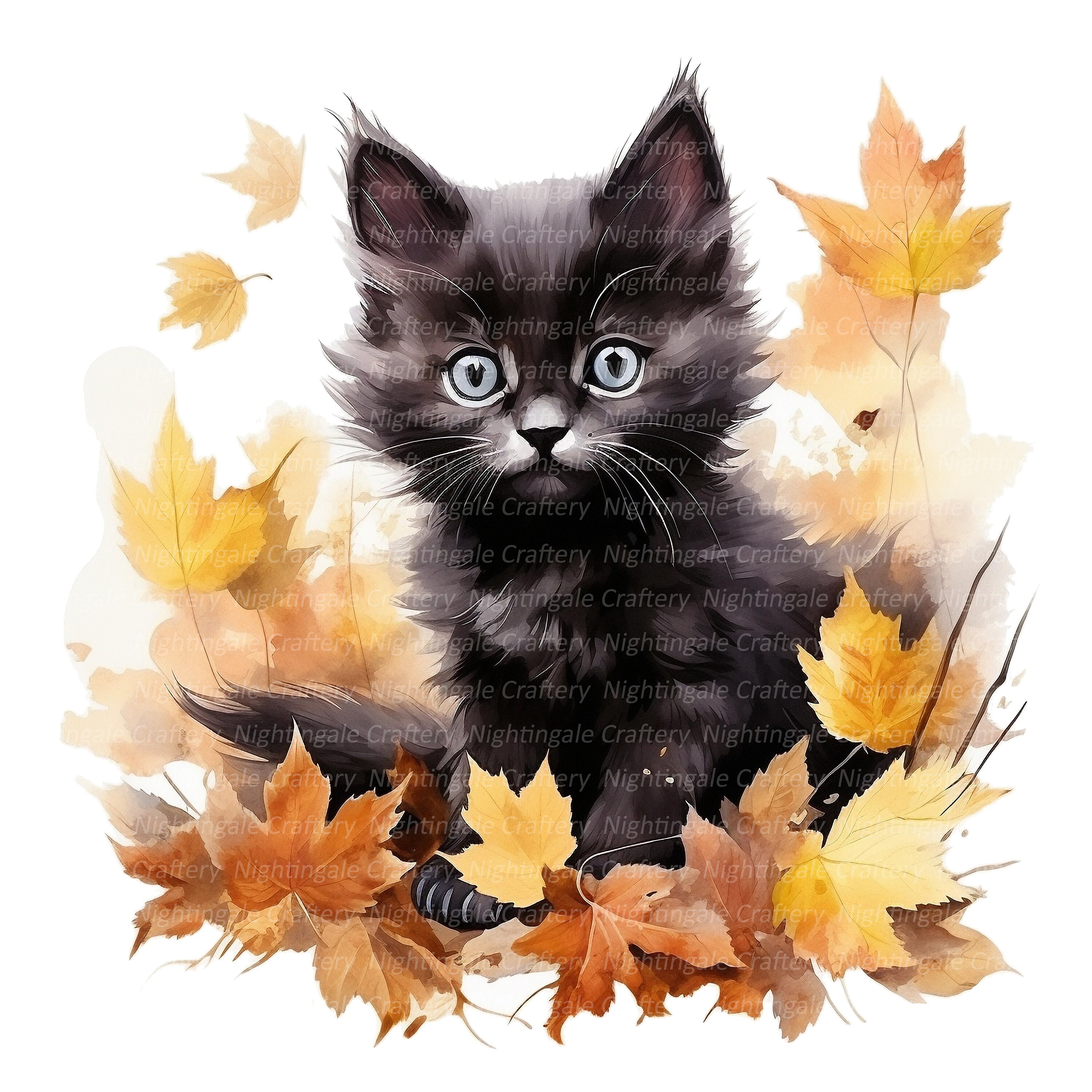 10 Kitten Autumn Clipart Cat Clipart Printable Watercolor - Etsy