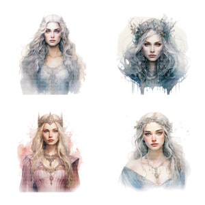 18 Princess With Crone Clipart, Fairy Princesses, Printable Watercolor ...