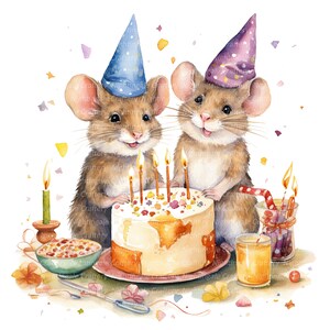 Mouse Party Clipart, Printable Watercolor Clipart, 10 High Quality Jpgs ...