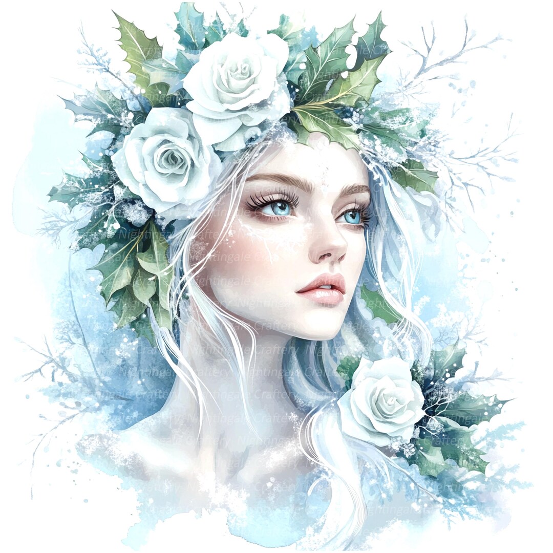 10 Winter Goddess Clipart, Snow Flowers Girl, Printable Watercolor ...