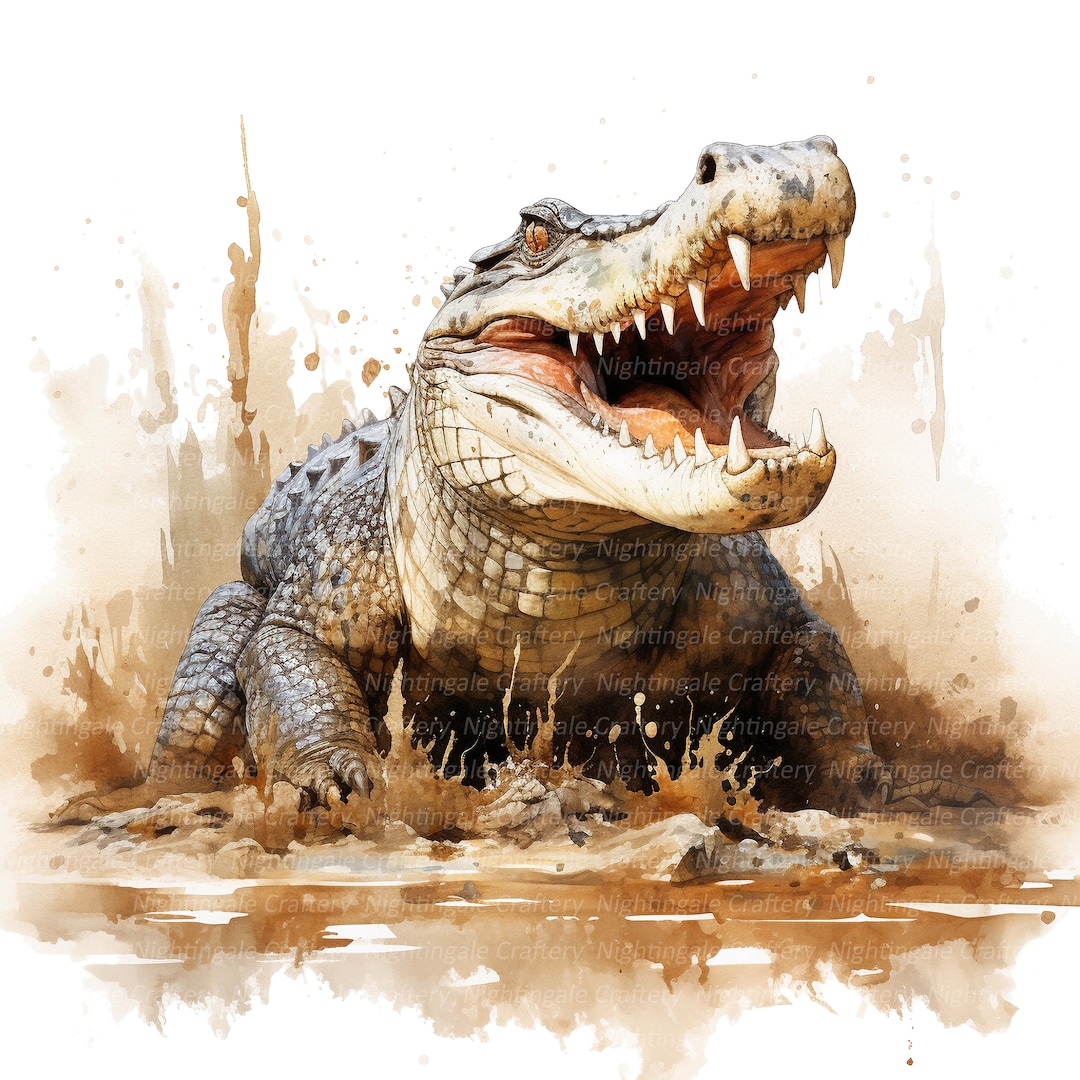 10 Crocodile Clipart, Crocodile in Swamp, Printable Watercolor Clipart ...