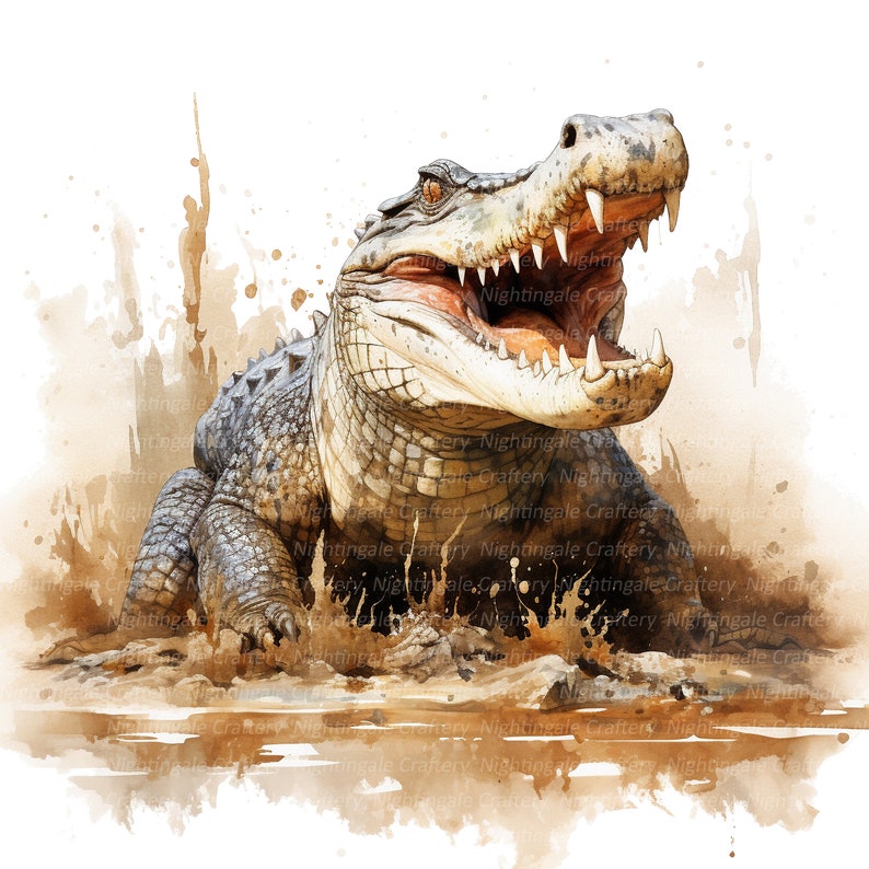 10 Crocodile Clipart, Crocodile in Swamp, Printable Watercolor Clipart ...