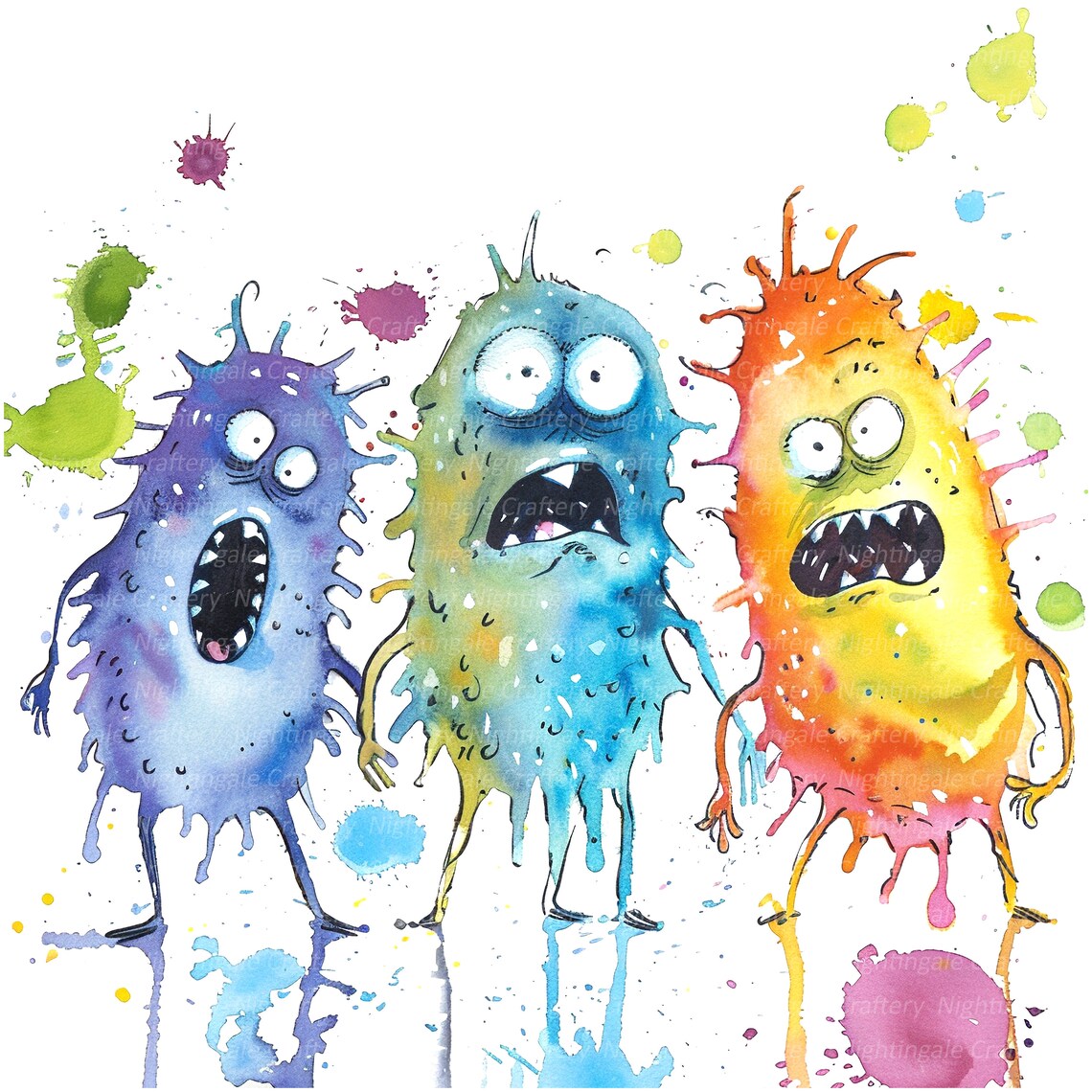 12 Cartoon Bacteria Clipart, Virus Clipart, Printable Watercolor ...