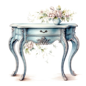 12 Vintage Floral French Console Clipart, Printable Watercolor Clipart ...
