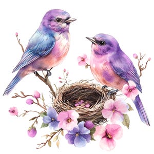 10 Spring Bird Nest Clipart, Floral Nest Clipart, Printable Watercolor ...