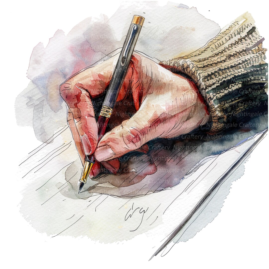 12 Writer's Hand Clipart, Handwriting Clipart, Printable Watercolor ...